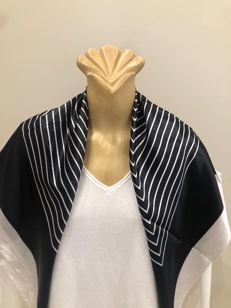 EOEO Black and White Geometric Stripe Silk Scarf | Easy On Easy Off ...