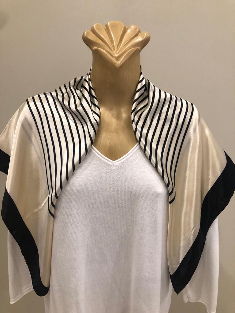 EOEO Cream and Black Geometric Stripe Silk Scarf | Easy On Easy Off ...